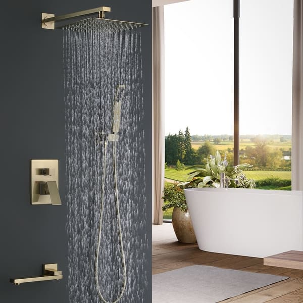 Brushed Gold Shower System with 10 Inches Rain Shower Head and Rough-in ...