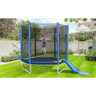 7FT Trampoline for Kids with Safety Enclosure Net, Slide and Ladder ...