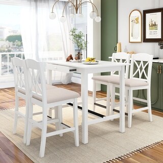 Casual 5-Piece Solid Wood Counter Height Dining Set with Storage Drawer ...