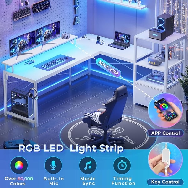 Reversible Computer Gaming Desk Storage Shelves Drawer Power Outlets ...