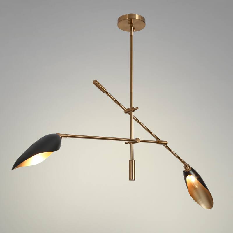 2-Light Unique Modern Linear Black Gold Chandelier Metal Island Lights ...