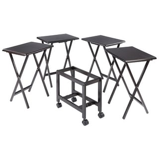 Foldable Snack Table Set with Rolling Rack - 32" - Coffee - 5pc - Bed ...