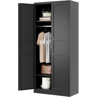 72 Inch Metal Storage Cabinet with Adjustable Shelves and Hanging Rod ...