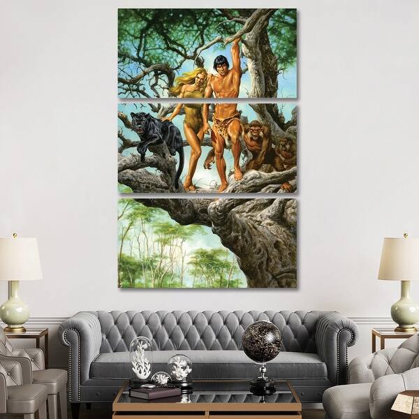 iCanvas "Tarzan & Jane" by Joe Jusko 3-Piece Canvas Wall Art Set - Bed ...
