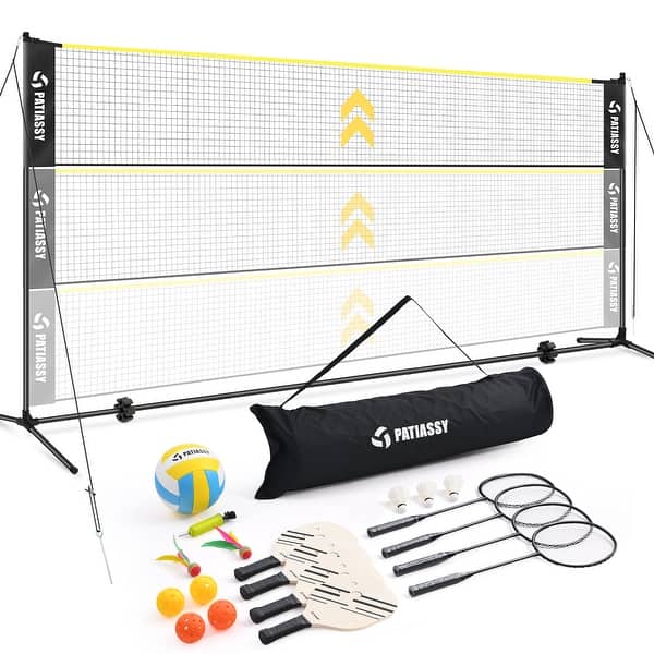 Patiassy 17 ft Portable Height Adjustable Badminton Pickleball Volleyball Net Set - Bed Bath ...