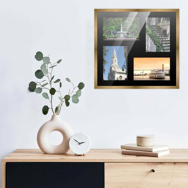 14x14 Gold Wood Collage Frame with a Black Mat for 5x7 Pictures ...