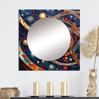 Designart "Orange Blue Galactic Universe I" Comets Wall Mirror ...