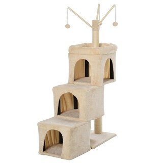 PawHut 3- Levels Plush Cat Tree Tower Ladder Shape Activity Center with ...