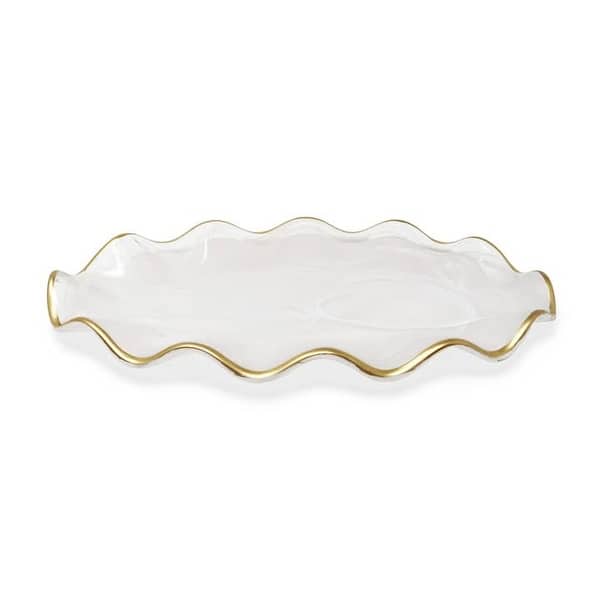 Oval Tray White Alabaster with Gold Ruffled Border - Bed Bath & Beyond ...