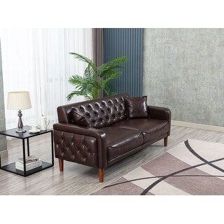3 Seater Sofa PU Leather Couch Tufted Button Sofa for Livingroom Couch ...