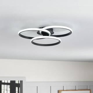Modern 3-Ring Dimmable LED Semi Flush Mount Ceiling Light Fixture - Bed ...