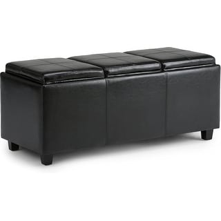 42 inch Contemporary Rectangle Storage Ottoman in Midnight Black Vegan ...