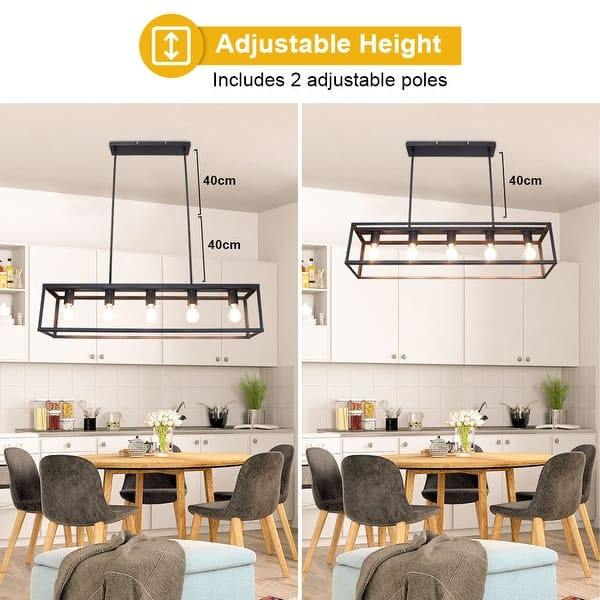 5-light Farmhouse Kitchen Island Pendant Light Rectangular Metal Cage ...