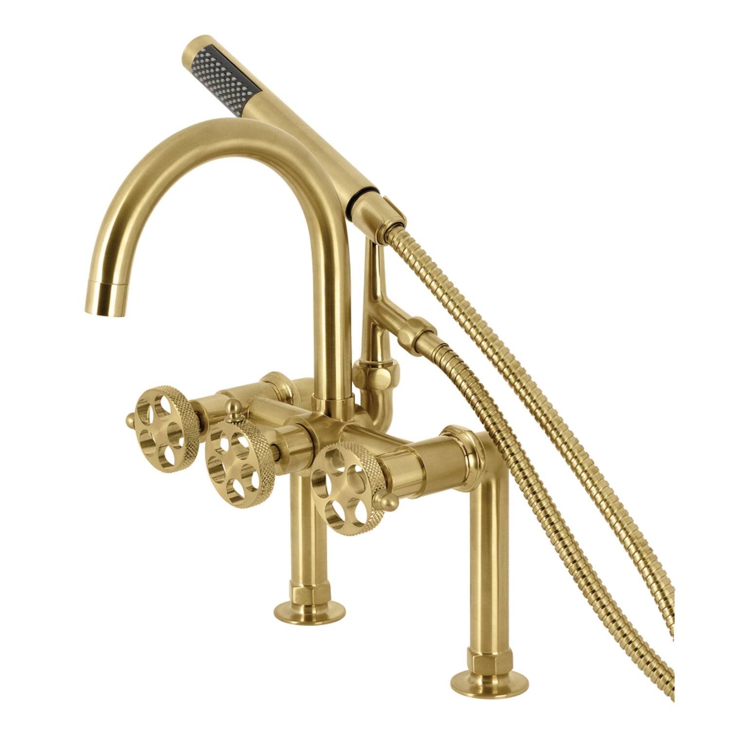 Webb Three Handle 2 Hole Deck Mount Clawfoot Tub Faucet With Hand
