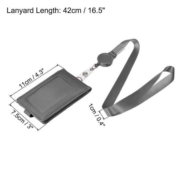 ID Badge Holder with Lanyard, PU Leather Vertical Folded 5 Card Slots ...