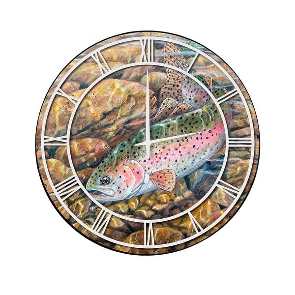 Wall Clock with Full Coverage Art - Rainbow Trout - White Numbers - 24 ...