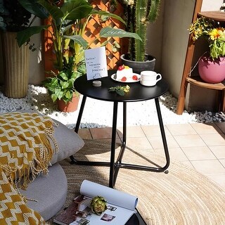 Steel Side Table, Weather- Resistant Outdoor Table for Bistro Balcony ...
