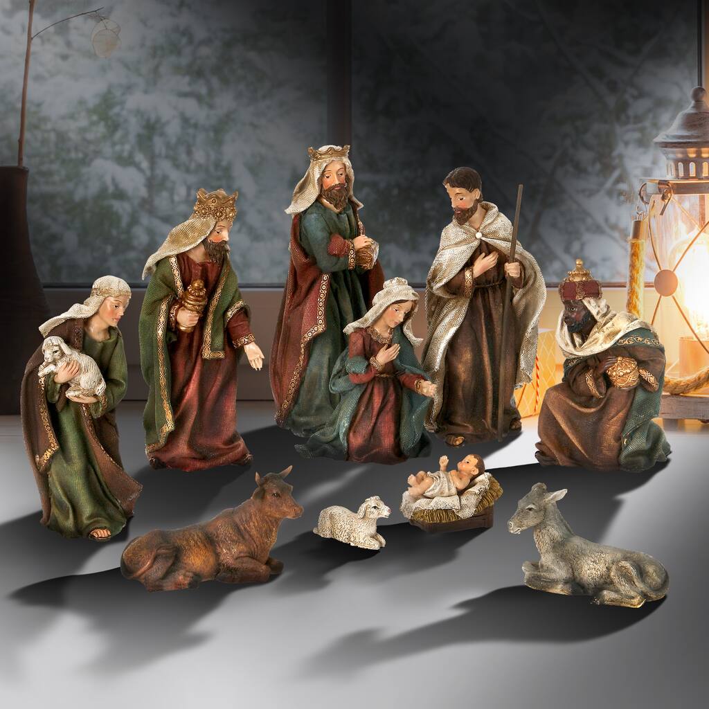 2-7.5" Resin Linen Nativity Set/10 Pict Box - 2 - 7" - Overstock - 36651645
