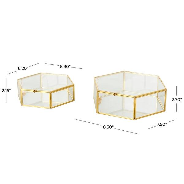 Clear Glass Hexagon Geometric Decorative Jewelry Box with Gold Metal ...