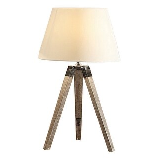 27 Inch Table Lamp, Tripod Legs Base, Empire Shade, Natural Wood, Gray ...