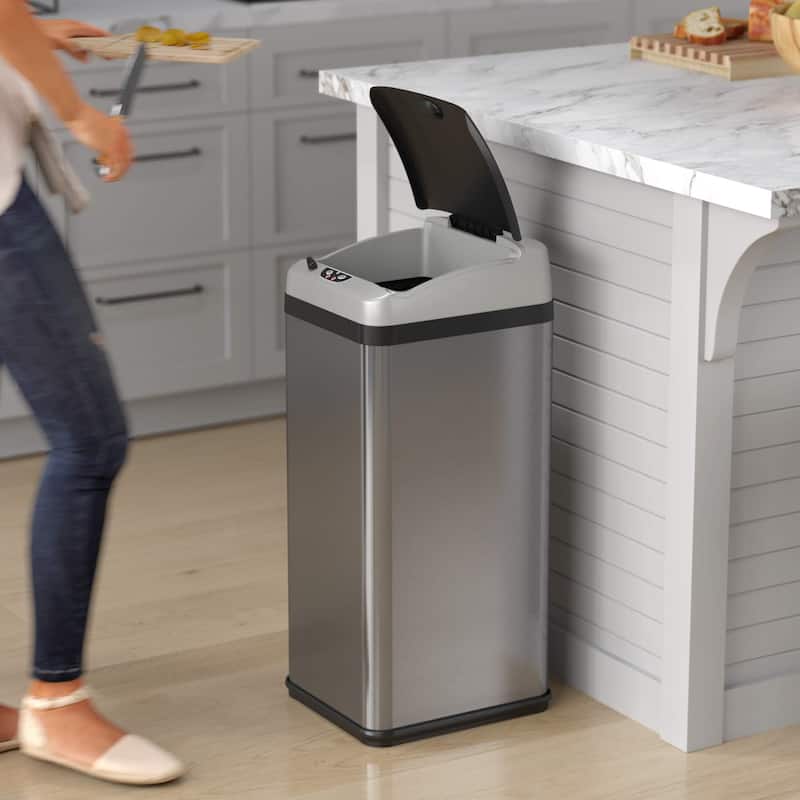 13 Gallon Stainless Steel Touchless Trash Can with AC Adapter Platinum ...
