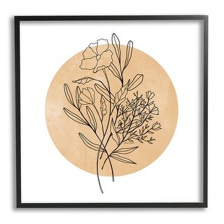 Stupell Minimal Flower Sprigs Lines Round Ochre Shape Framed Wall Art ...