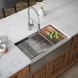 407R-LEDGE-ENS Double Bowl Stainless Steel Apron Workstation Sink ...
