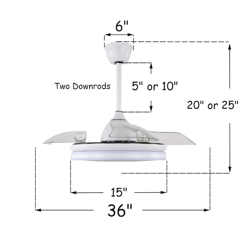 Cusp Barn 36 Inch Retractable Ceiling Fan with Lights and Remote Modern ...