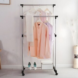 Heavy Duty Rolling Double Rails Hanging Clothing Garment Rack - Bed ...
