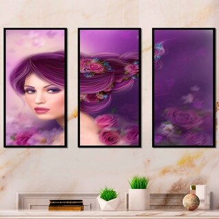 Designart "Woman with Purple Hair" Portrait Framed Artwork Set of 3 - 4 ...