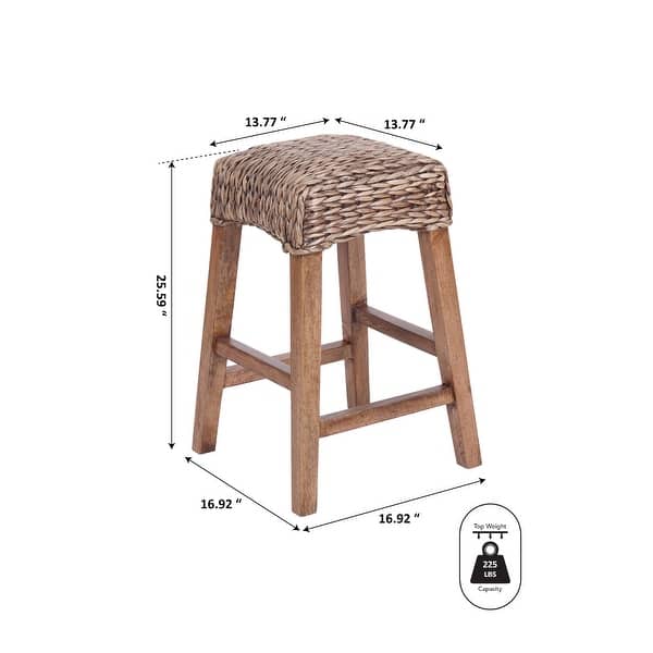 Maui Coastal Woven Water Hyacinth Backless Bar Stool, Solid Mango Wood ...