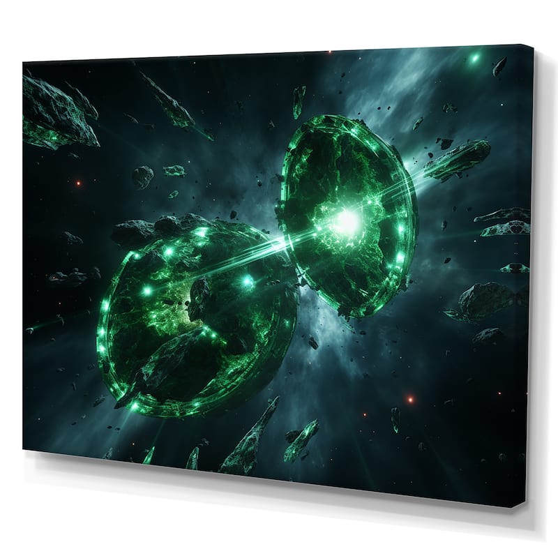 Designart "Green And White Cosmos Explosion I" Planets Wall Décor Green ...