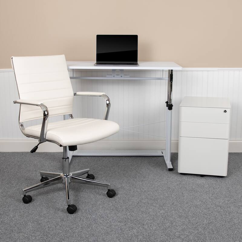 3PC Office Set-Adjustable Desk, LeatherSoft Office Chair, Mobile Filing ...