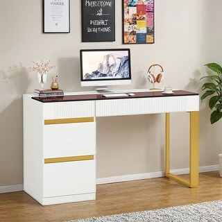 4-Drawer Computer Writing Desk,Brownish Red Clear Glass Top - Bed Bath ...