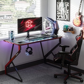 40" Z-Shaped Gaming Desk Carbon Fiber Red Black - Bed Bath & Beyond ...