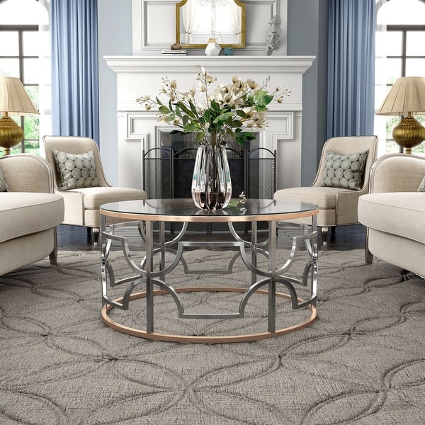 DH BASIC Modern Style Chrome and Gold Round Open Coffee Table by ...