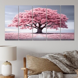 Designart "Pink Tree Spring Awakening I" Floral Multipanel Canvas Print ...
