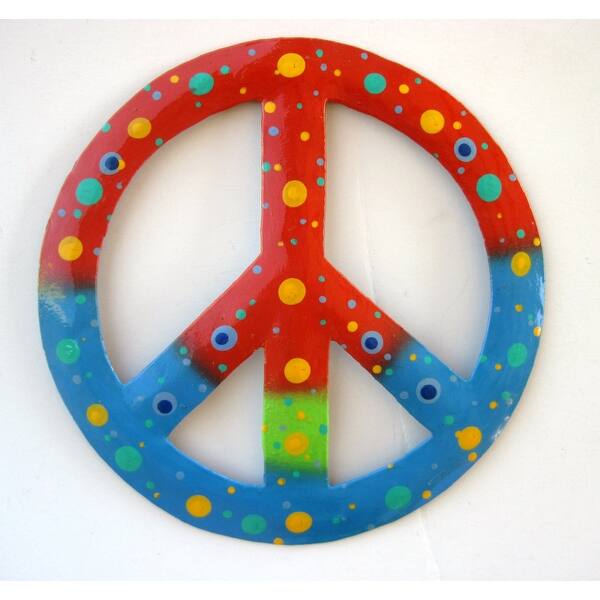 Red Blue Green Peace Sign 8 Inch Wall Decor Haitian Metal - Red,Blue ...