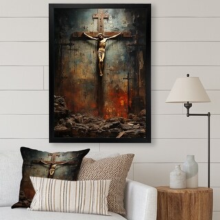 Designart "Christianity Crucifixion Darkness The" Christianity Framed ...