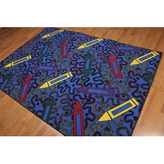 5' x 7' Contemporary Fun Pencil Sketch Area rug AOR7434 - 5x7 Blue - 5 ...
