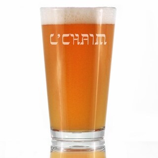 Cheers Hebrew L'Chaim - Beer Pint Glass - Jewish Gifts - 16 Ounce - Bed ...