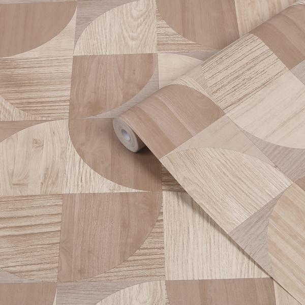 Wood Round Shapes Brown Wallpaper - On Sale - Bed Bath & Beyond - 39951260