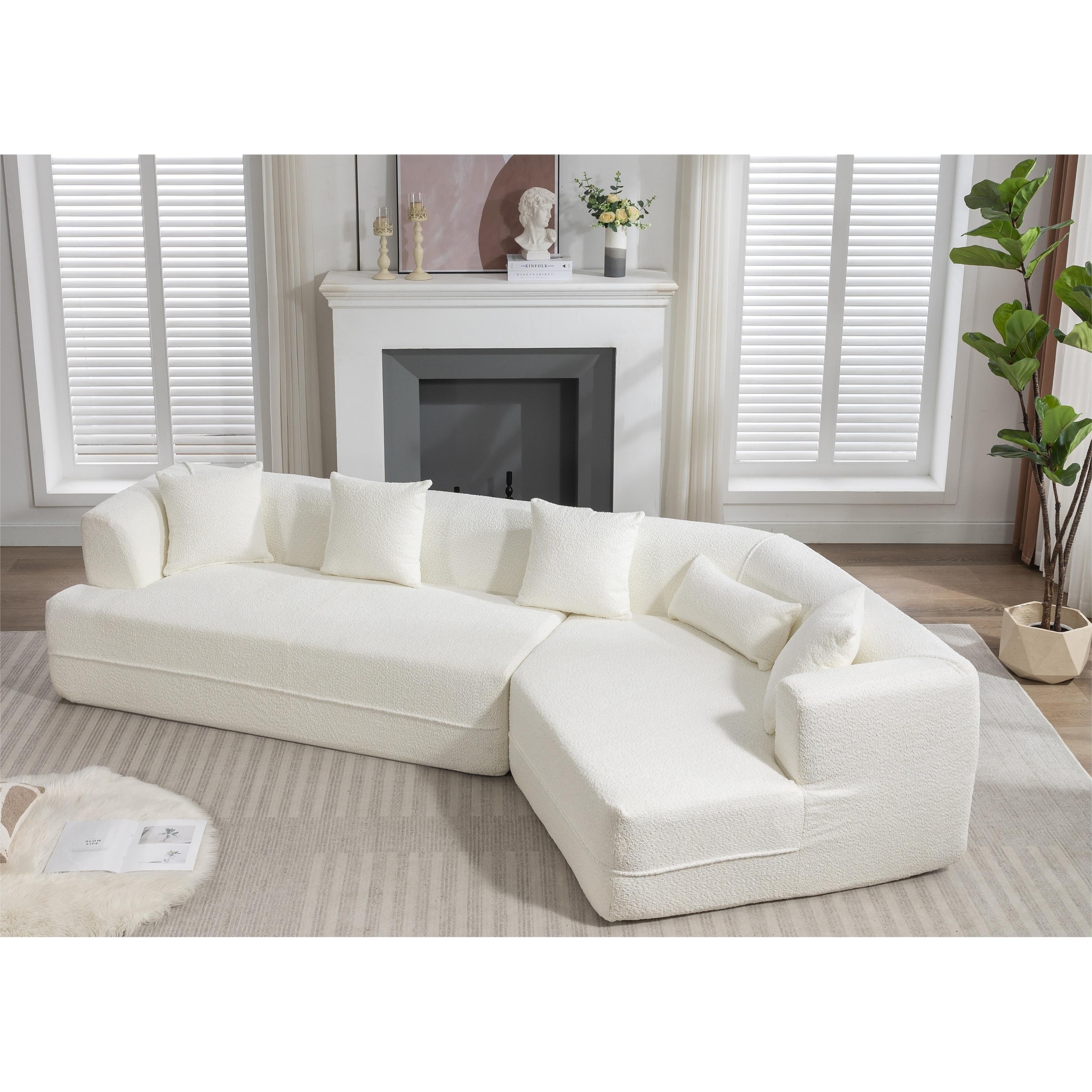 Curved Sectional Sofa Livingroom Elegant Boucle Chaise Lounge, Beige ...