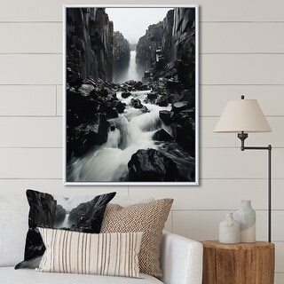 Designart "Monochrome Waterfall Contrasting Elements II" Waterfall ...