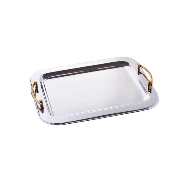 Sol Living Stainless Steel Rectangular Serving Tray with Handle - 16.5 ...