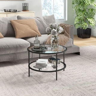 HOMCOM Side Table with Storage, 26" Round End Table, 2-Tier Tempered ...