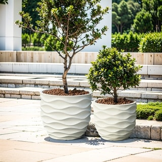Kayu 2-piece Wavy Design White MgO Planters by Havenside Home - Bed ...