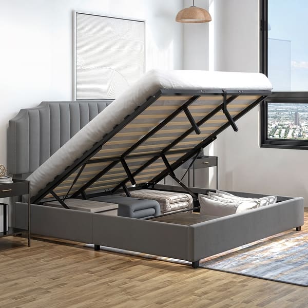 Moasis King Size Lift Up Storage Bed Upholstered Platform Bed Frame ...