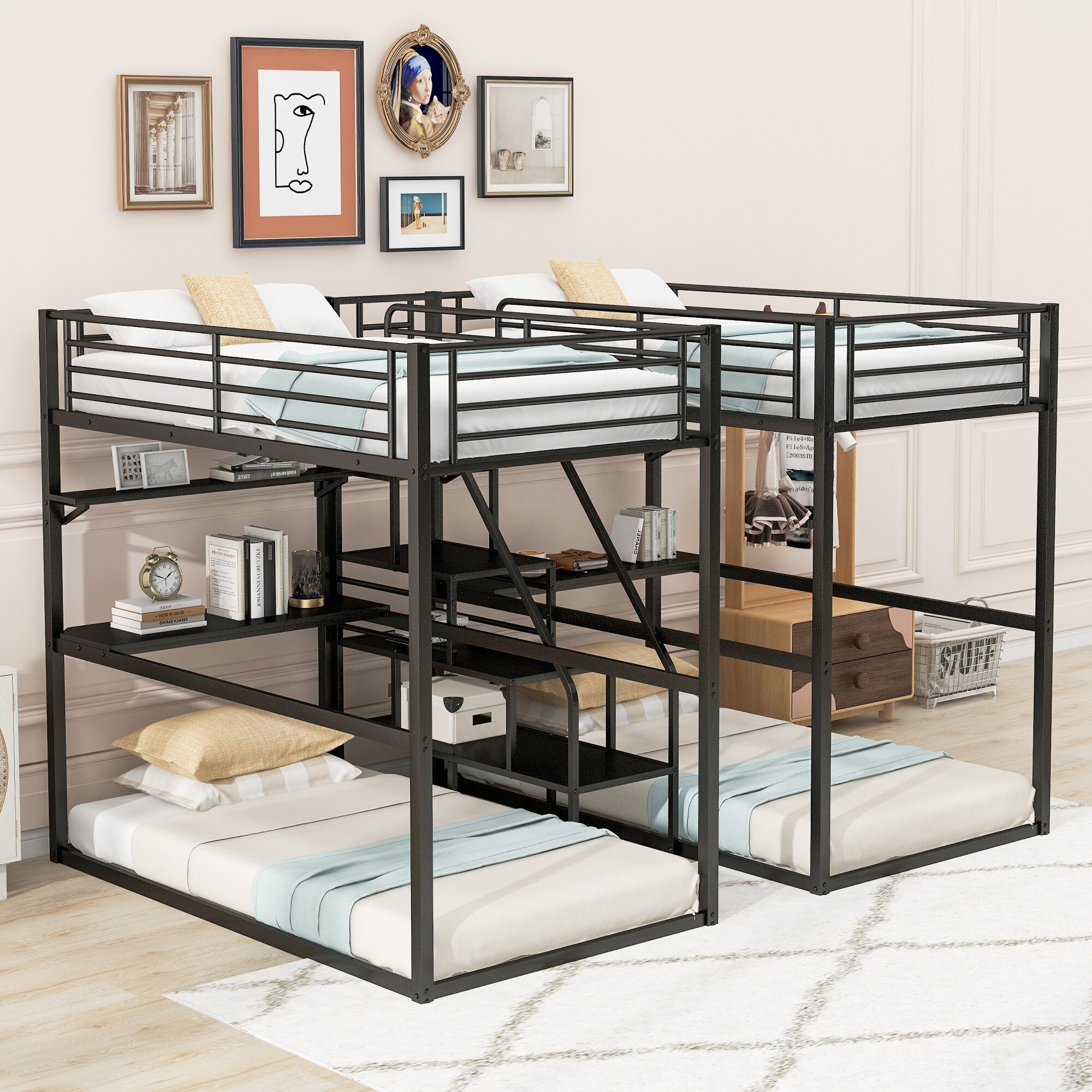 Bunk beds with shelves store