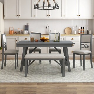 6-Piece Dining Kitchen Table Set with Upholstered Chairs and Bench ...